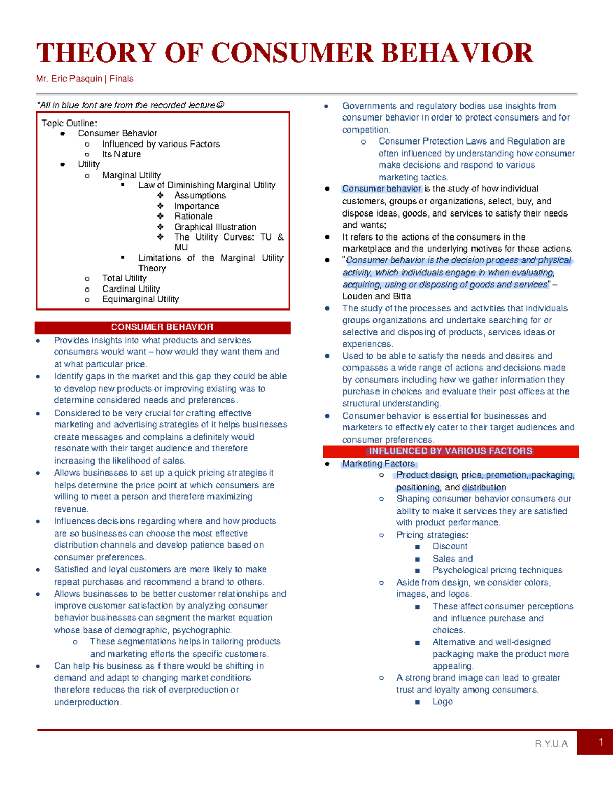 Theory of Consumer Behavior - THEORY OF CONSUMER BEHAVIOR Mr. Eric ...
