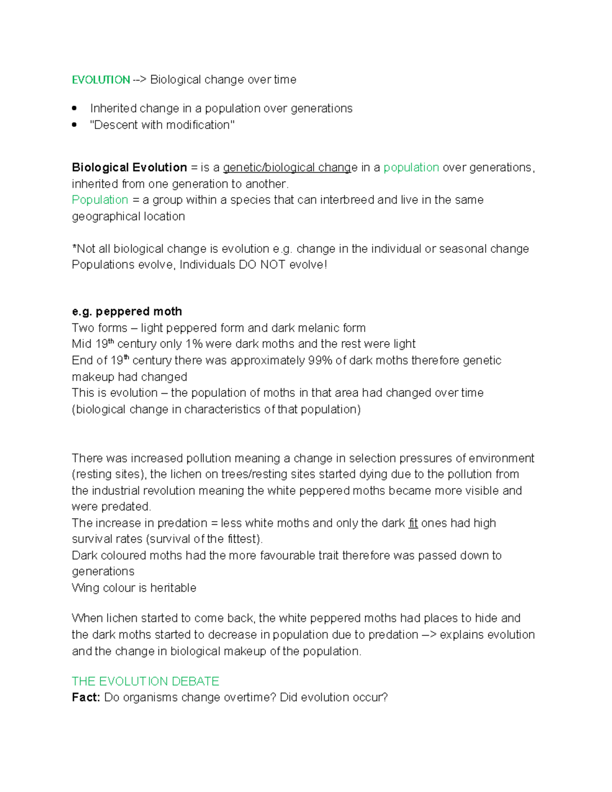Evolution Lecture 1 - EVOLUTION -> Biological change over time ...