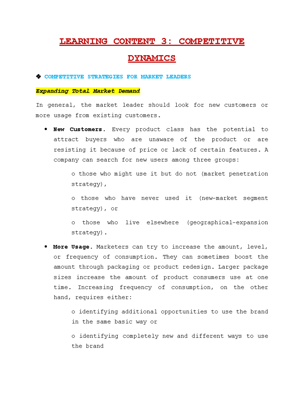 Learning Content 3 Competitive Dynamics - LEARNING CONTENT 3 ...