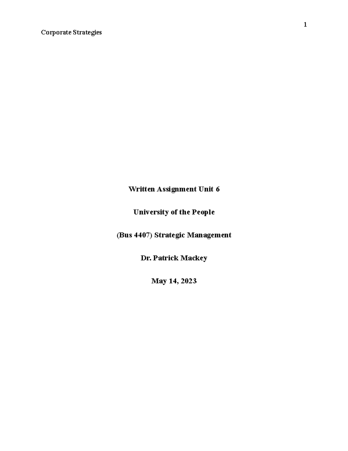 Written Assignment Unit 6 Bus 4407 - Written Assignment Unit 6 ...