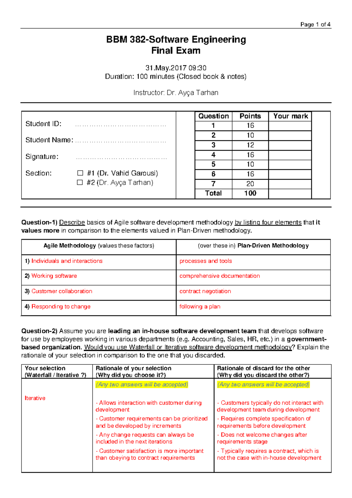 2017 Final - exam - BBM 382-Software Engineering Final Exam 31. 2017 09 ...