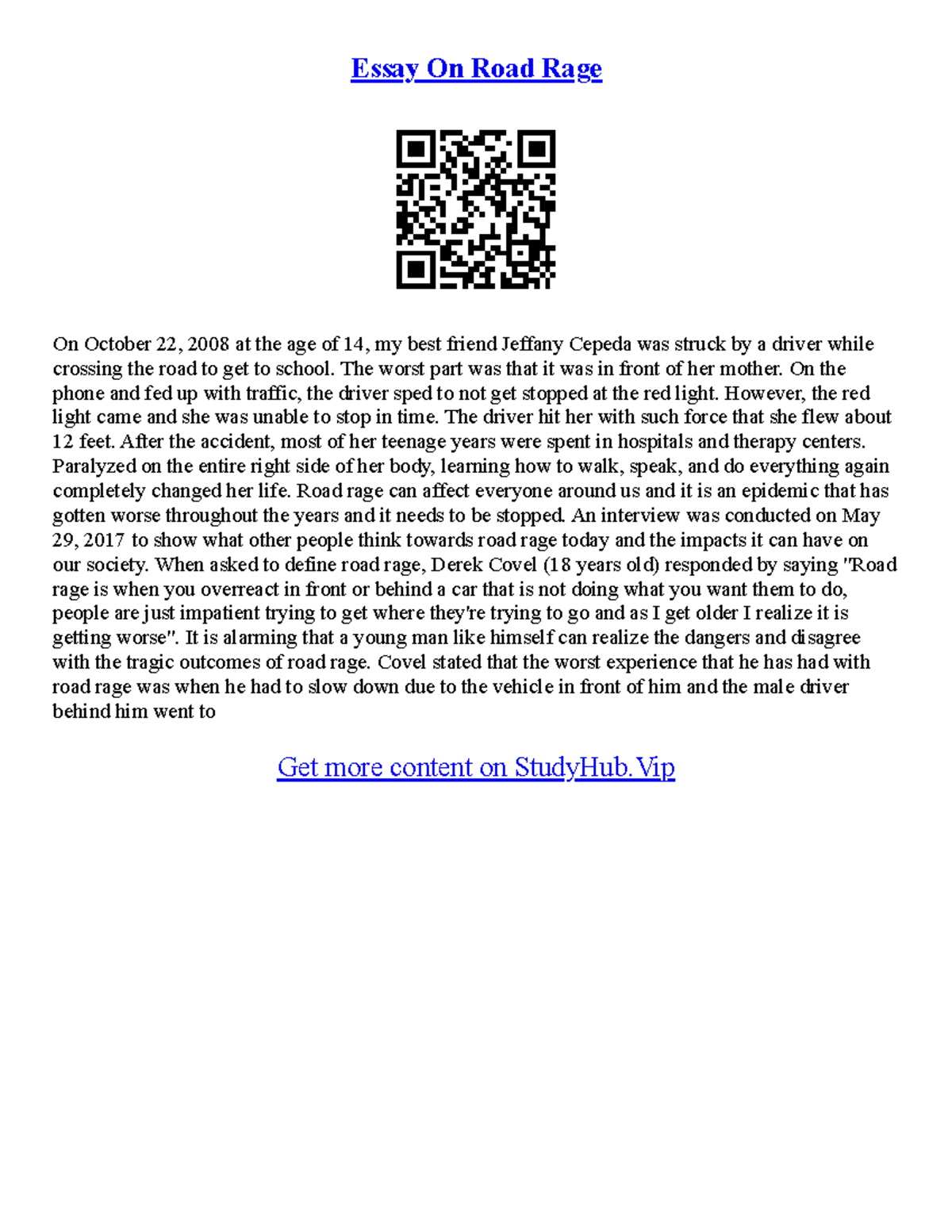 Road Rage Essay - Essay On Road Rage On October 22, 2008 at the age of ...
