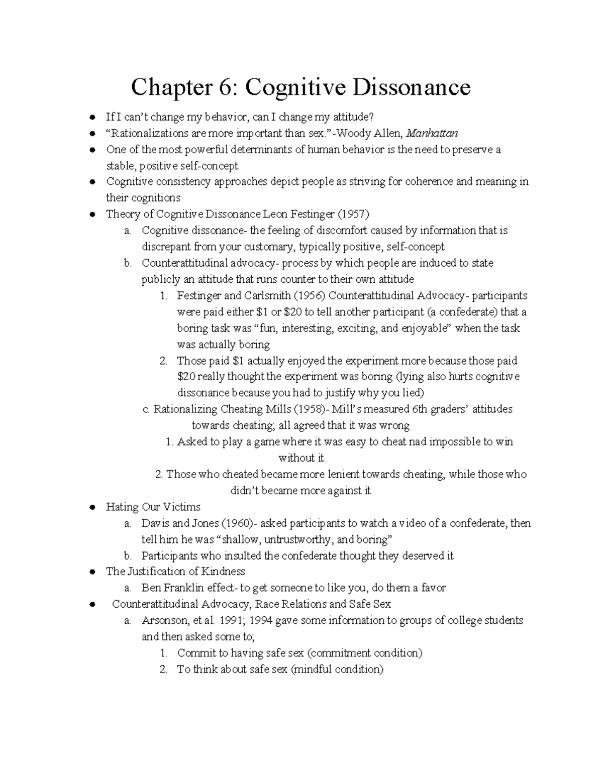 Chapter 6 Cognitive Dissonance - Chapter 6: Cognitive Dissonance If I ...