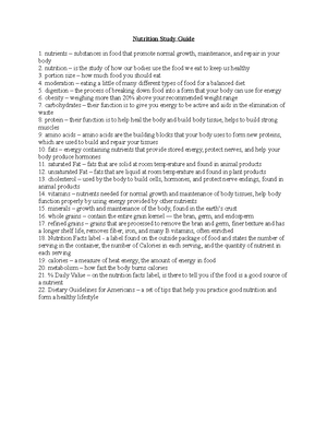 Nutrition Final Exam Study Guide - Below are questions covering the ...