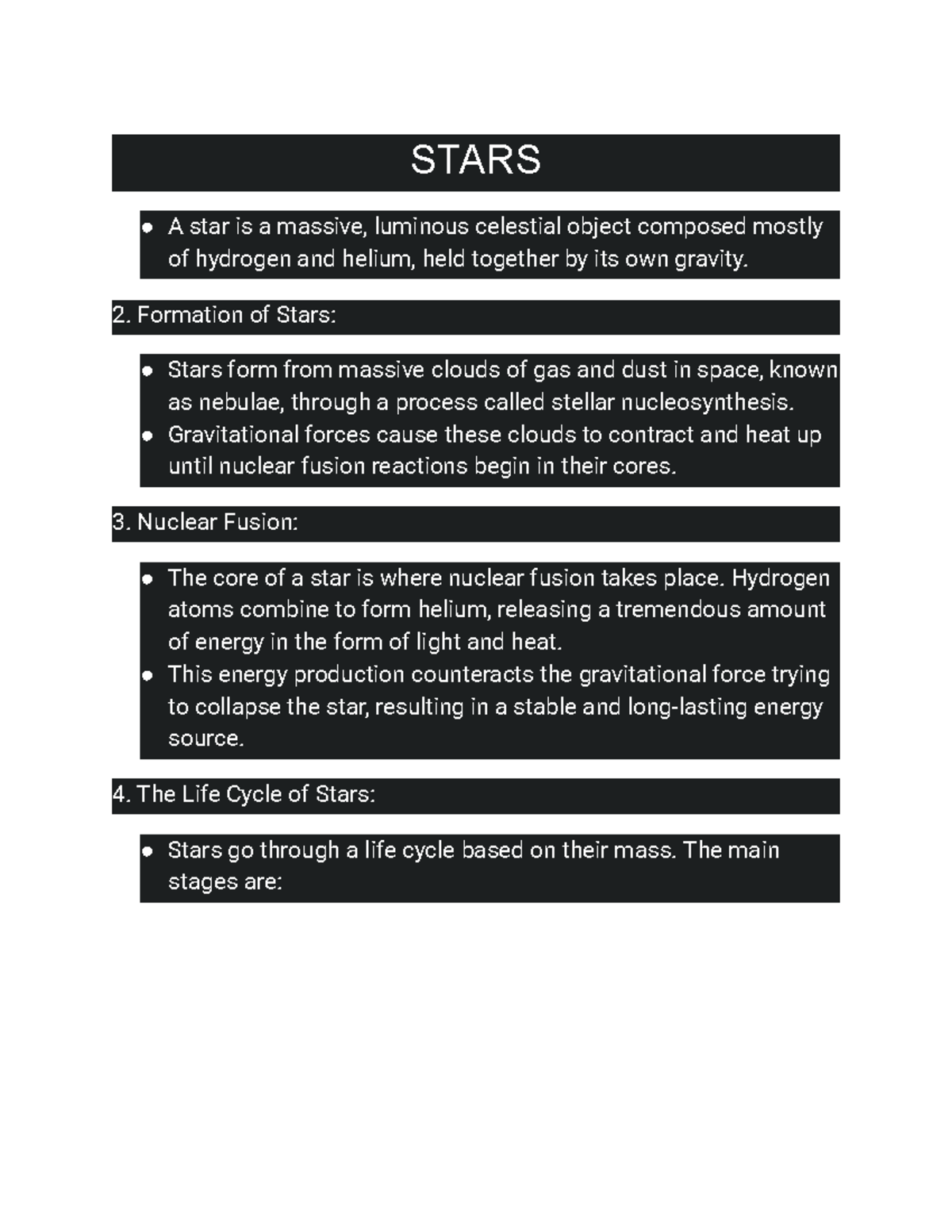 Stars - STARS A star is a massive, luminous celestial object composed ...