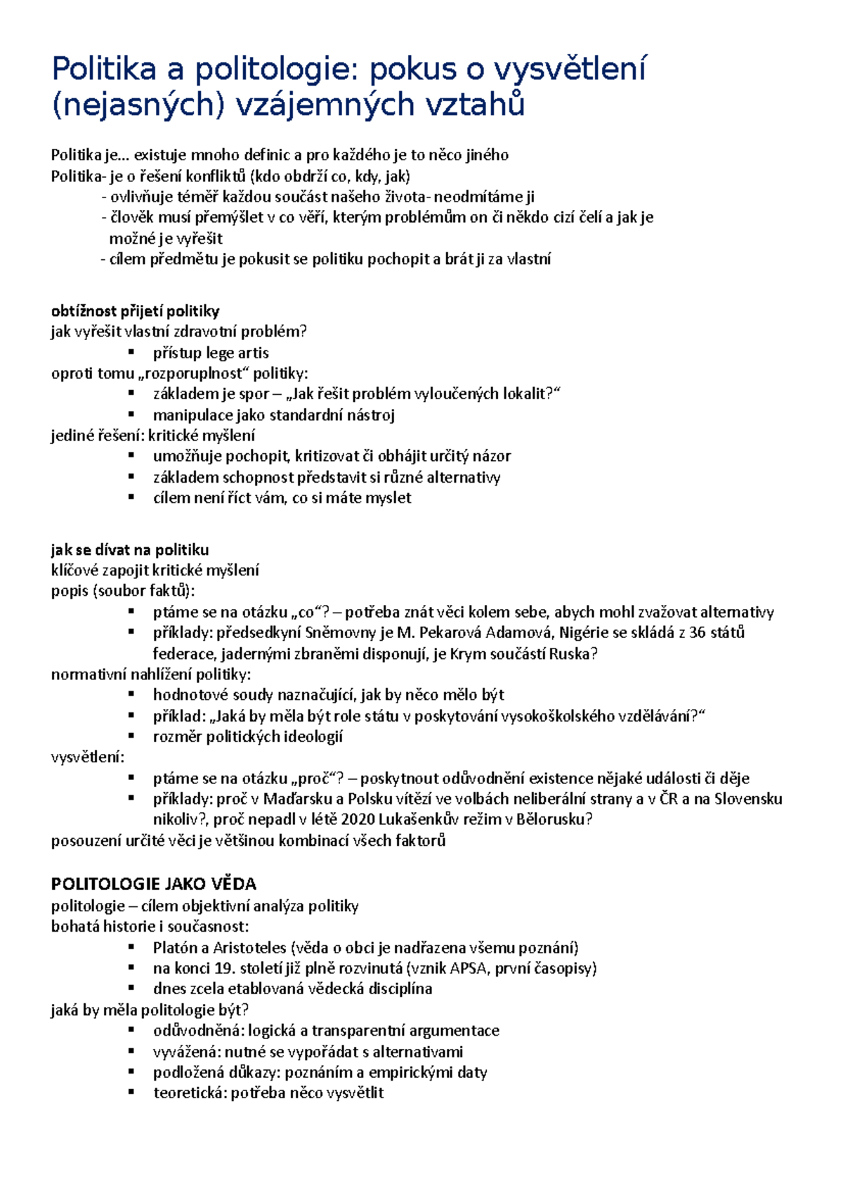 1-politika a politologie - Politika a politologie: pokus o vysvětlení (nejasných) vzájemných ...