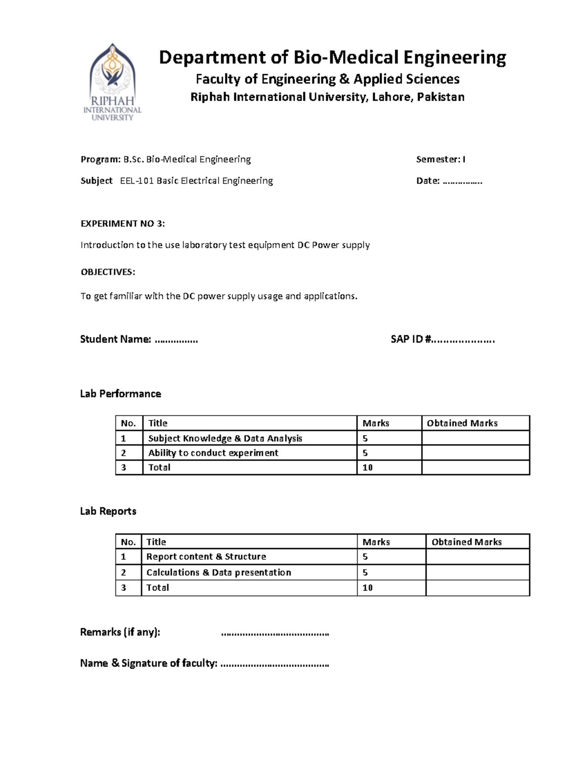 Lab 3 - BEE Lab 3 - Department of Bio-Medical Engineering Faculty of ...