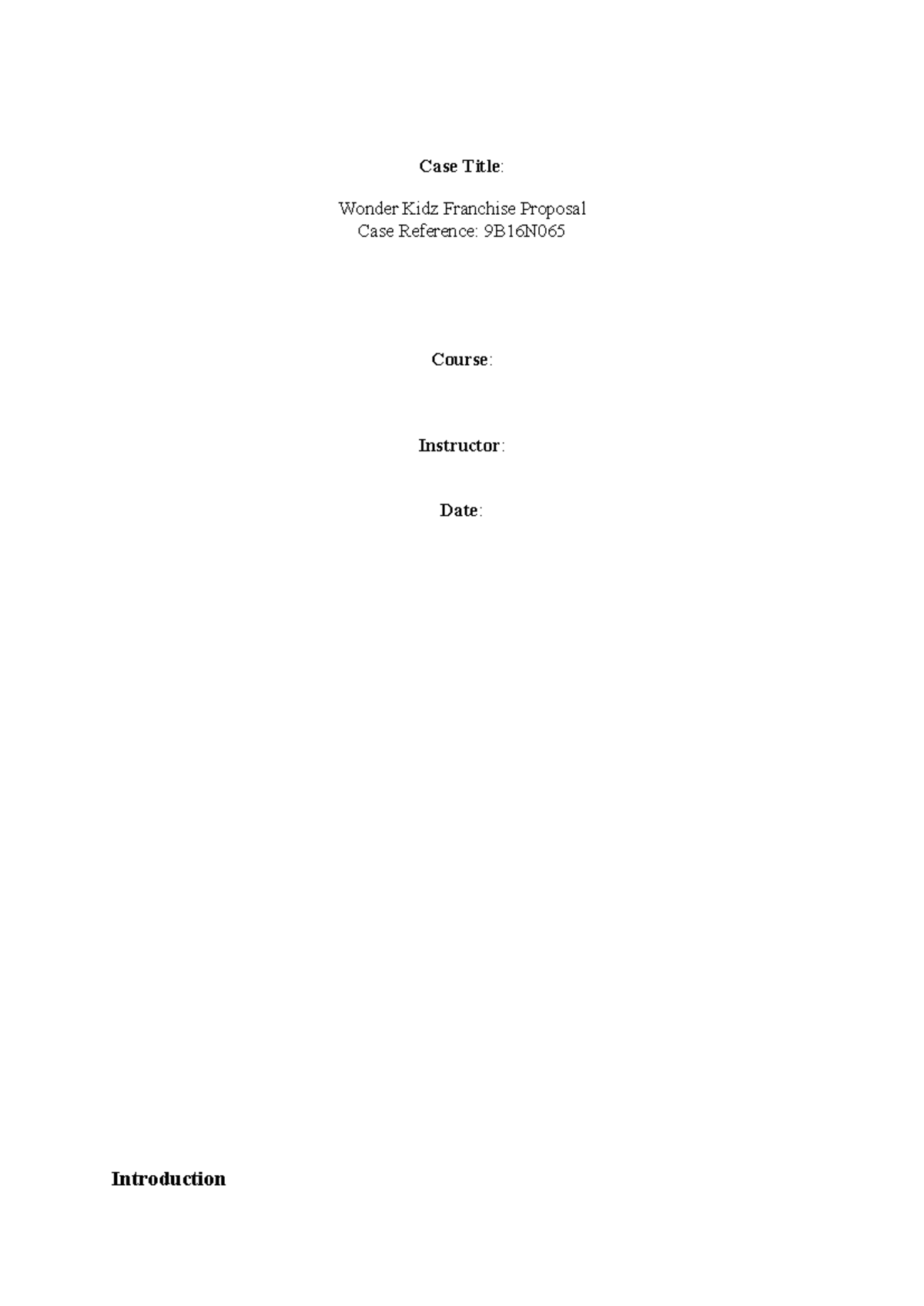 Wonder Kidz Franchise Proposal - Case Title: Wonder Kidz Franchise ...