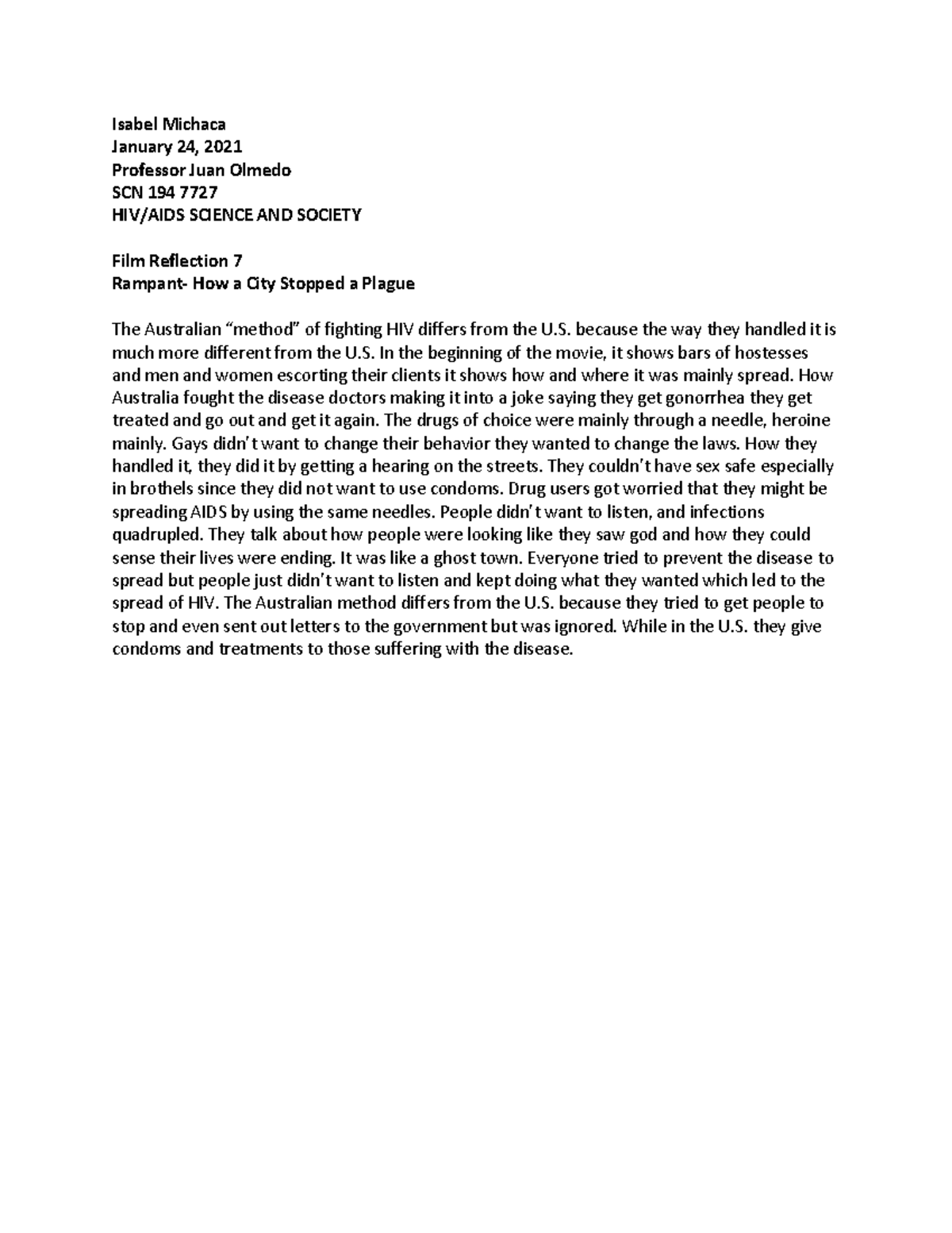 Film Reflection 7 - N/A - Isabel Michaca January 24, 2021 Professor ...