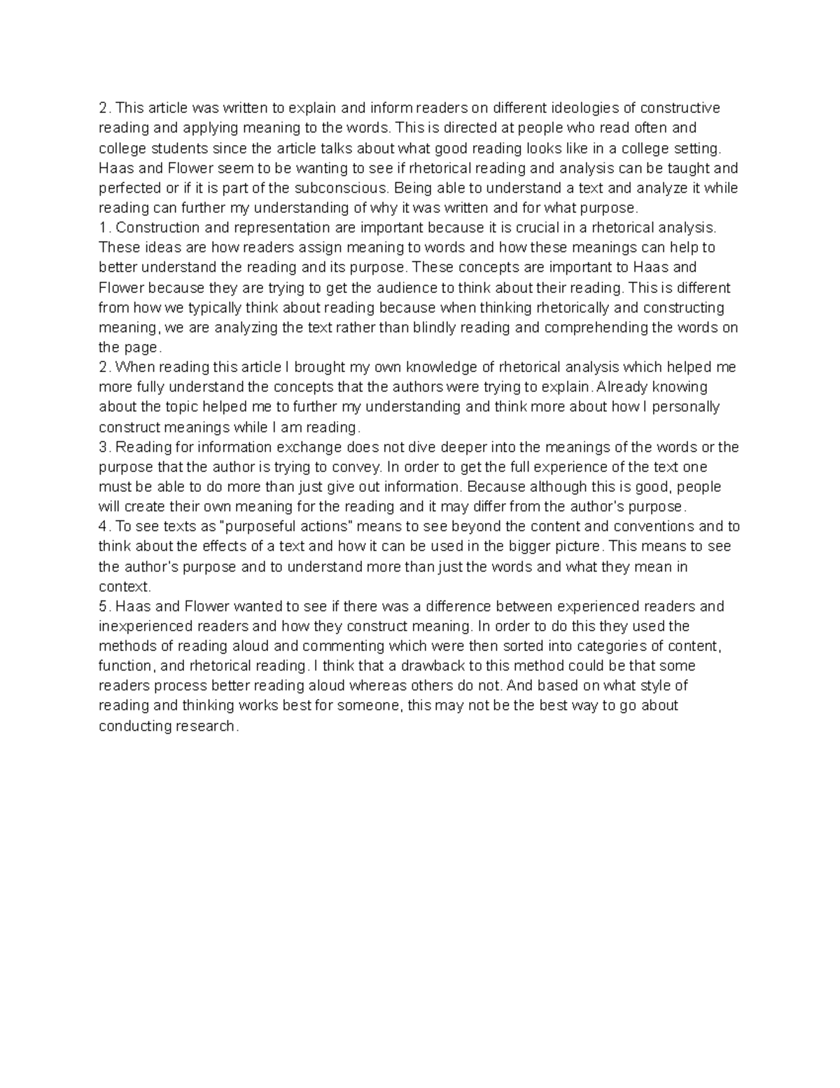 ENGL 111 Haas and Flower questions - This article was written to ...