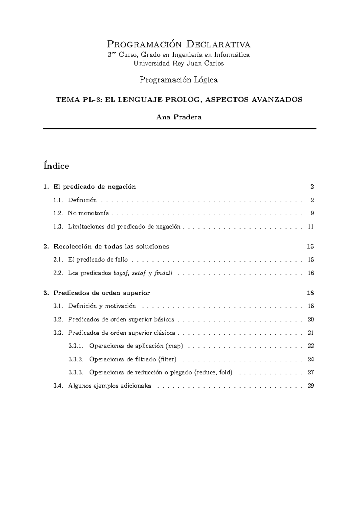 Tema PL-3. El lenguaje PROLOG: aspectos avanzados - Programacion ...