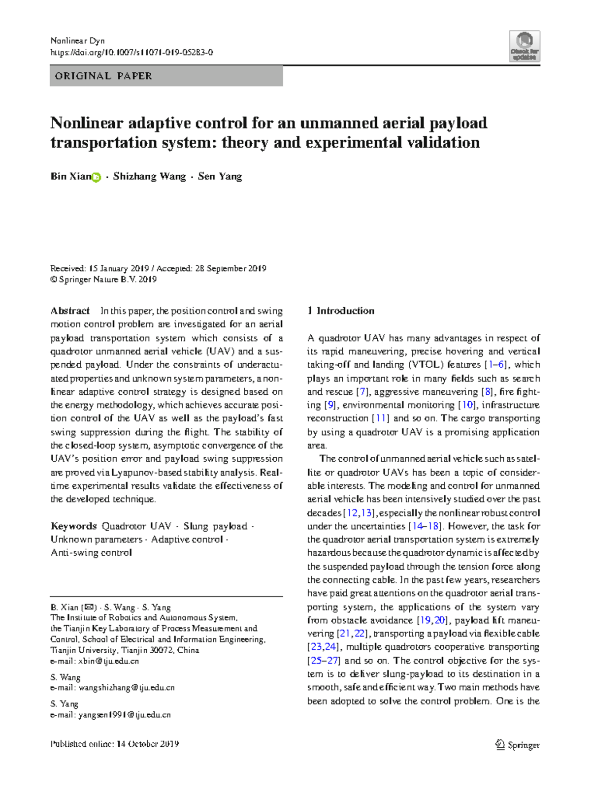 Control of Dynamics - Nonlinear Dyn doi/10.1007/s11071-019-05283 ...