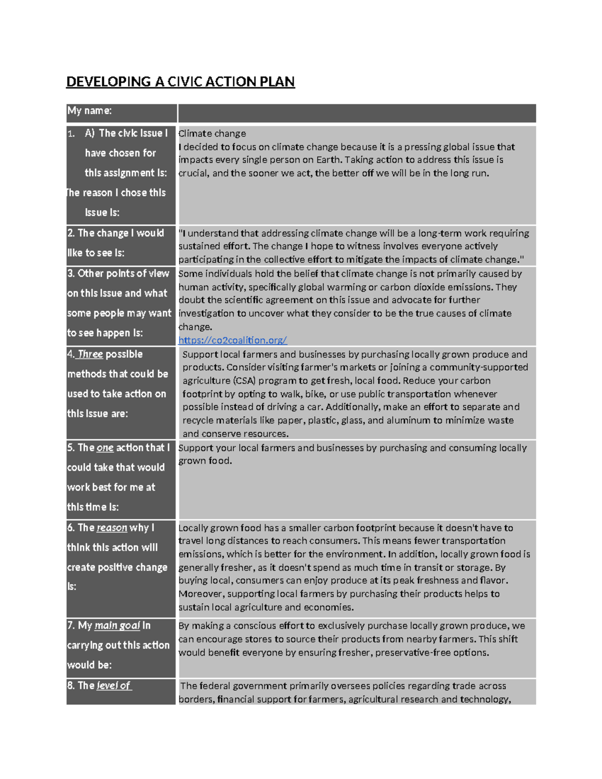CHC - Lesson 10 - Developing a Civic Action Plan Worksheet - DEVELOPING ...