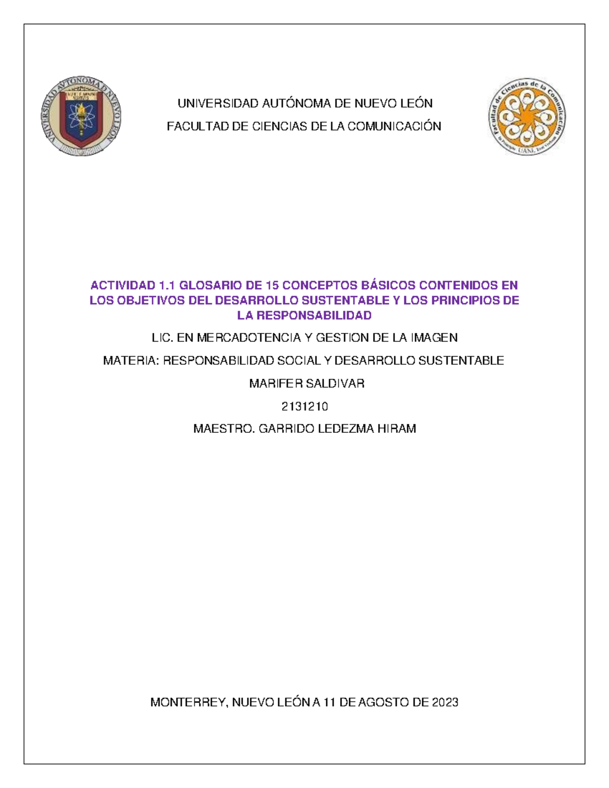 Actividad 1.1 Marifer Saldivar - UNIVERSIDAD AUTÓNOMA DE NUEVO LEÓN ...