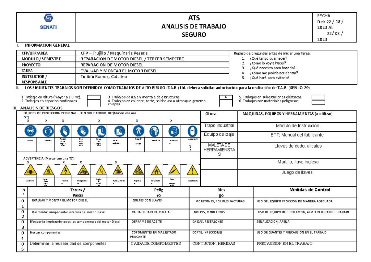 ATS formato Senati 2 MC - USALO - ATS ANALISIS DE TRABAJO SEGURO FECHA ...