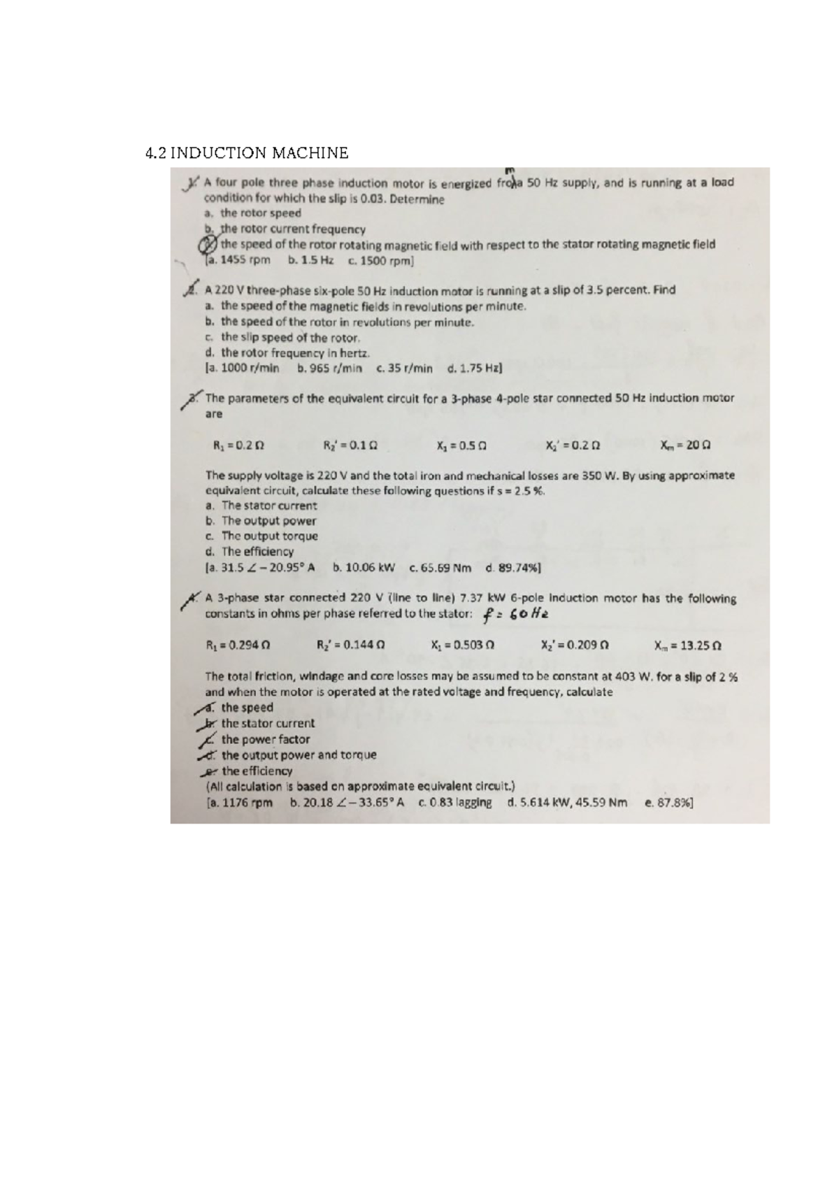 Exercises 2 - EFFORTLESS - 4 INDUCTION MACHINE A four pole three phase ...