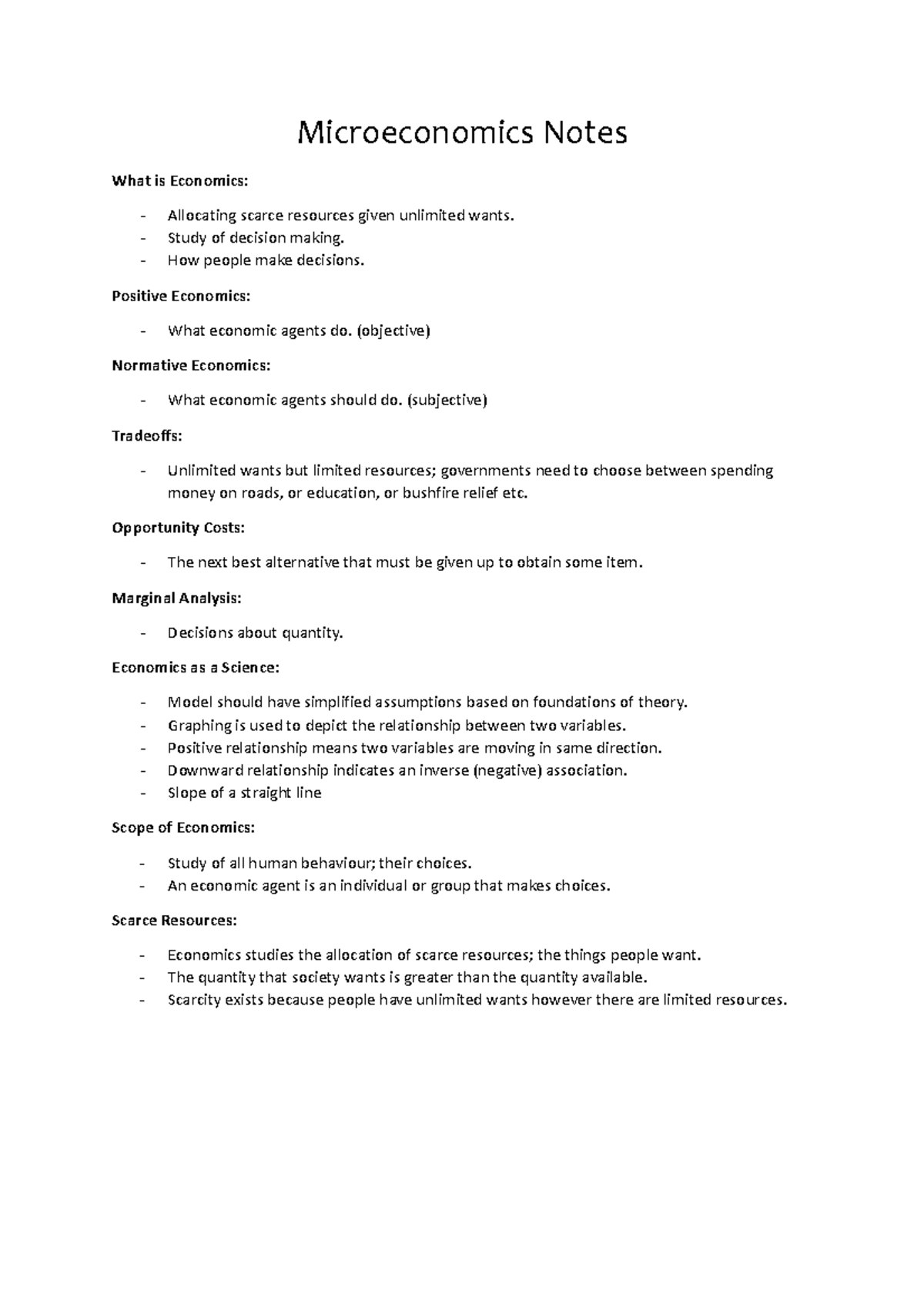 Microeconomics Notes - Microeconomics Notes What is Economics ...