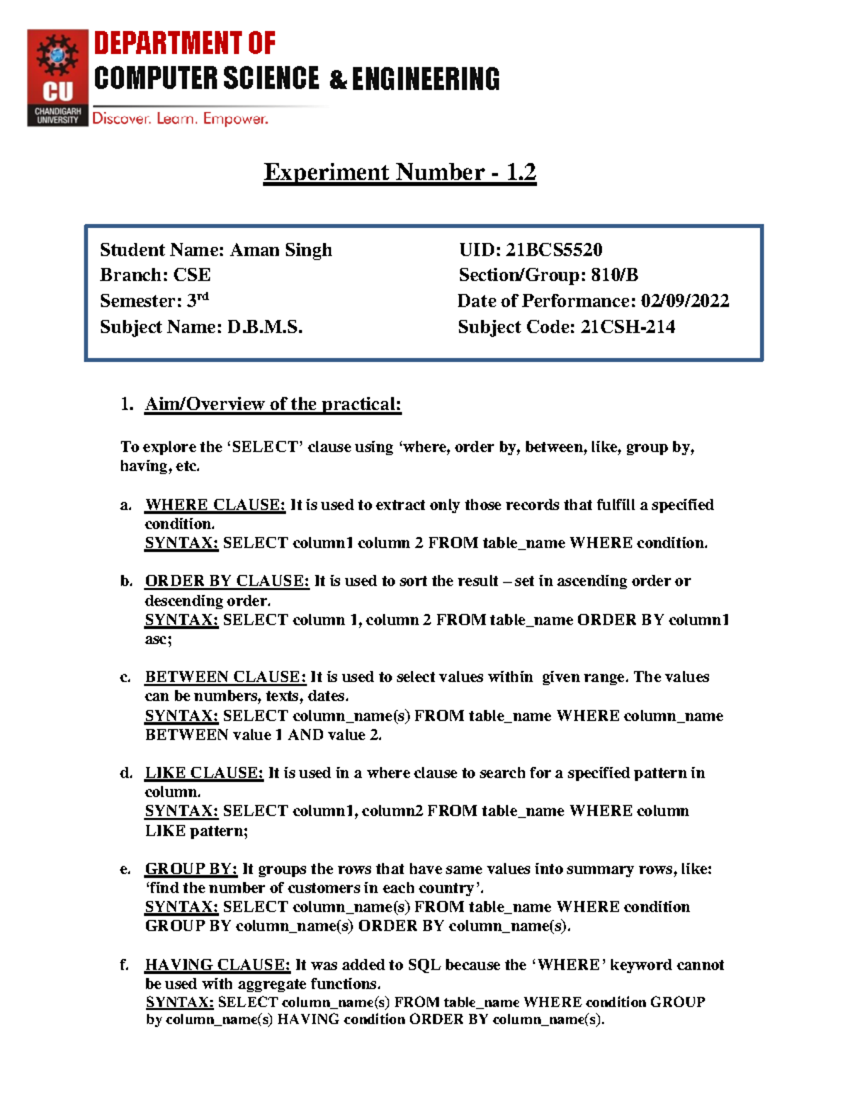Exp 1 - These are required worksheet - ENGINEERING Experiment Number ...