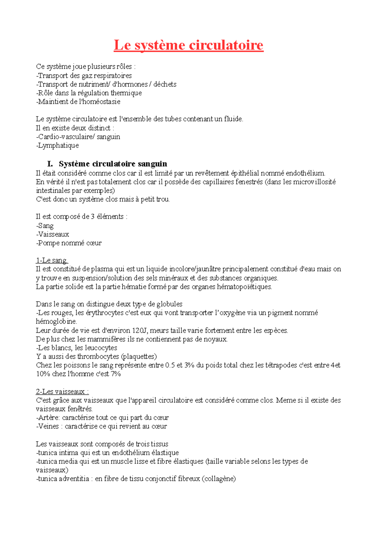Le cœur et le système circulatoire - Le système circulatoire Ce système ...