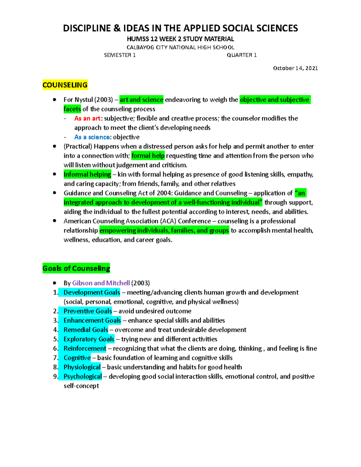Counseling - DISCIPLINE & IDEAS IN THE APPLIED SOCIAL SCIENCES HUMSS 12 ...