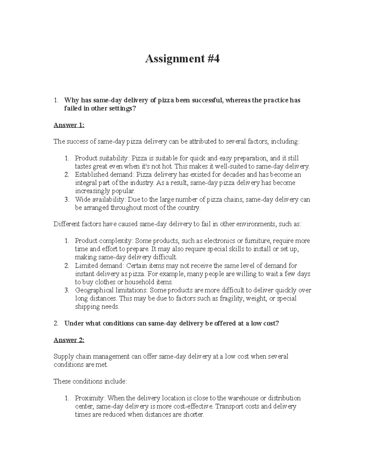 Assignment 4 - Homework solutions - Assignment Why has same-day ...