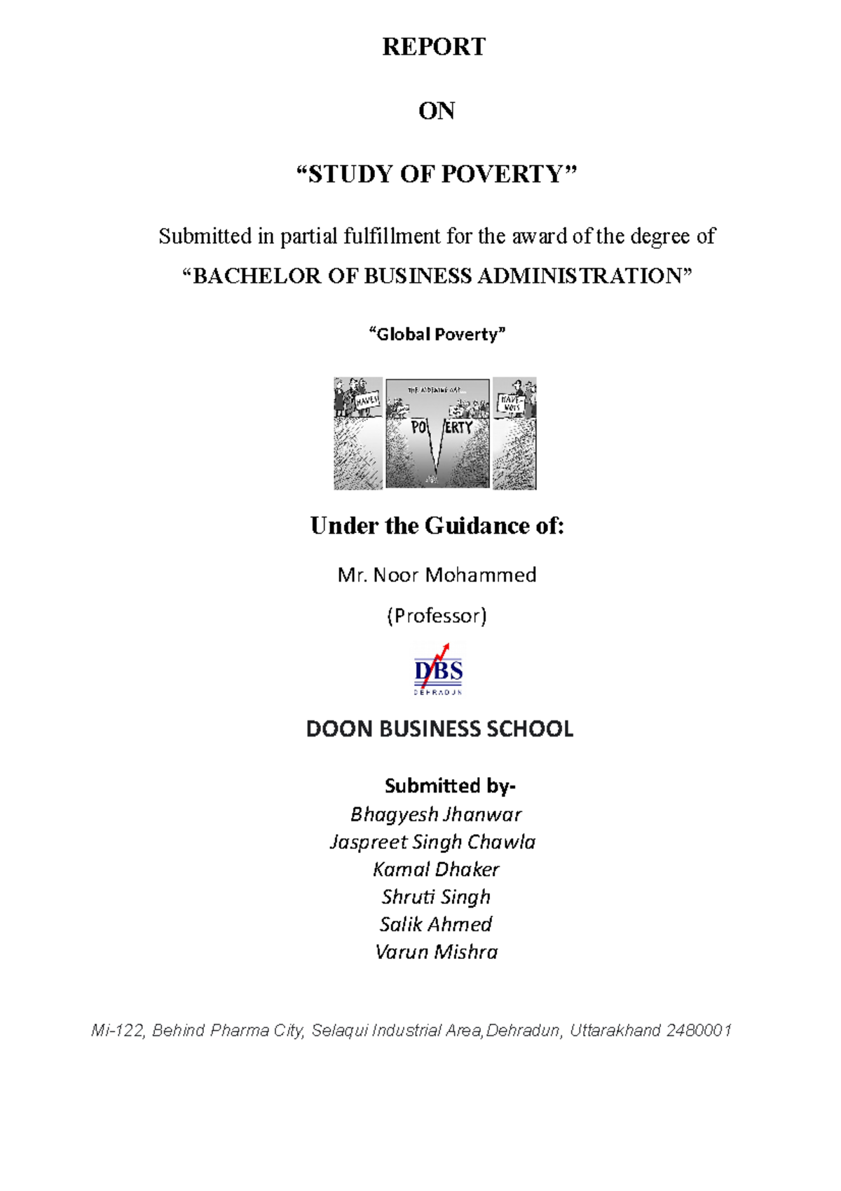 Poverty Group Project-1 - ####### REPORT ####### ON ####### “STUDY OF ...