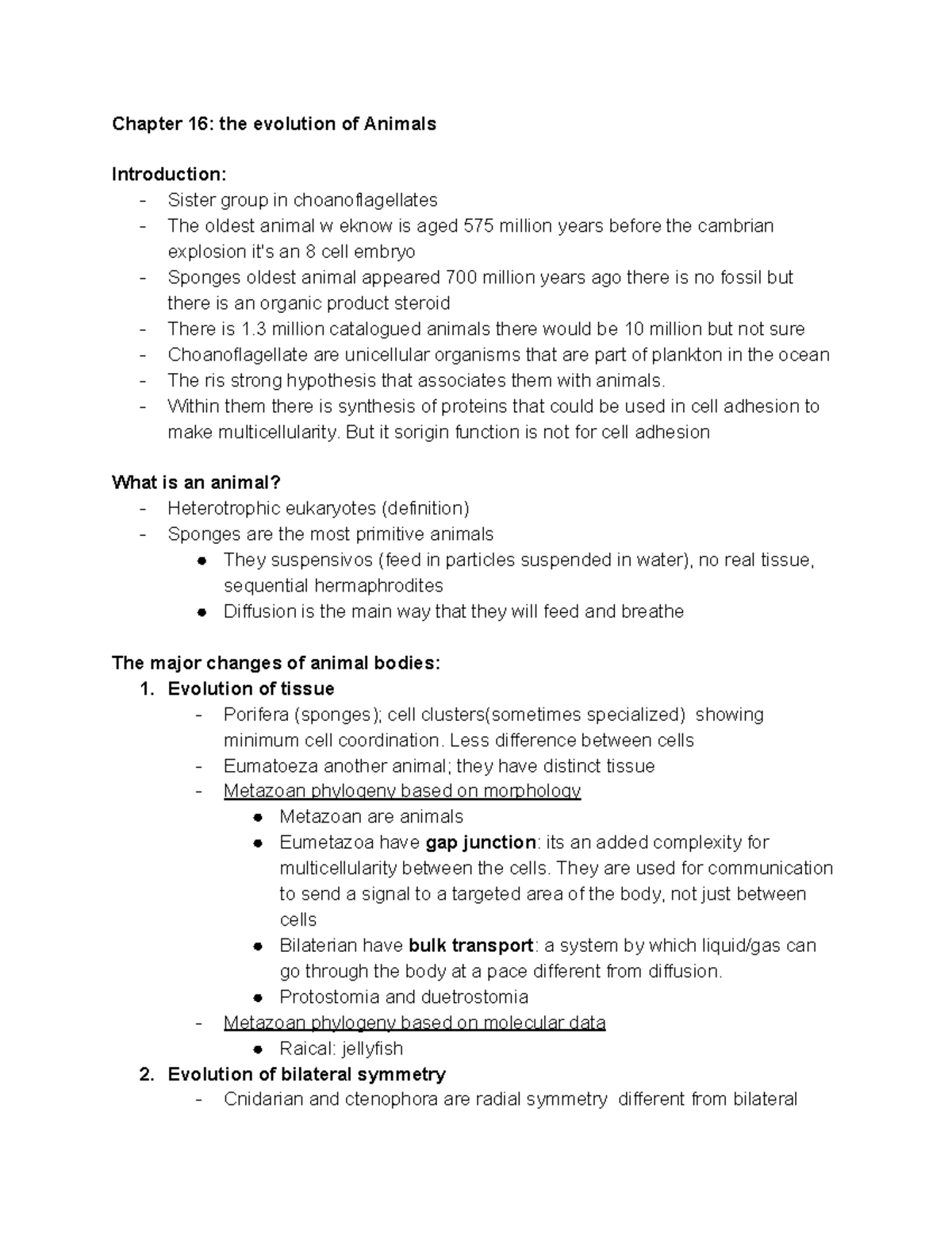 Chapter 16 the evolution of Animals - Chapter 16: the evolution of ...