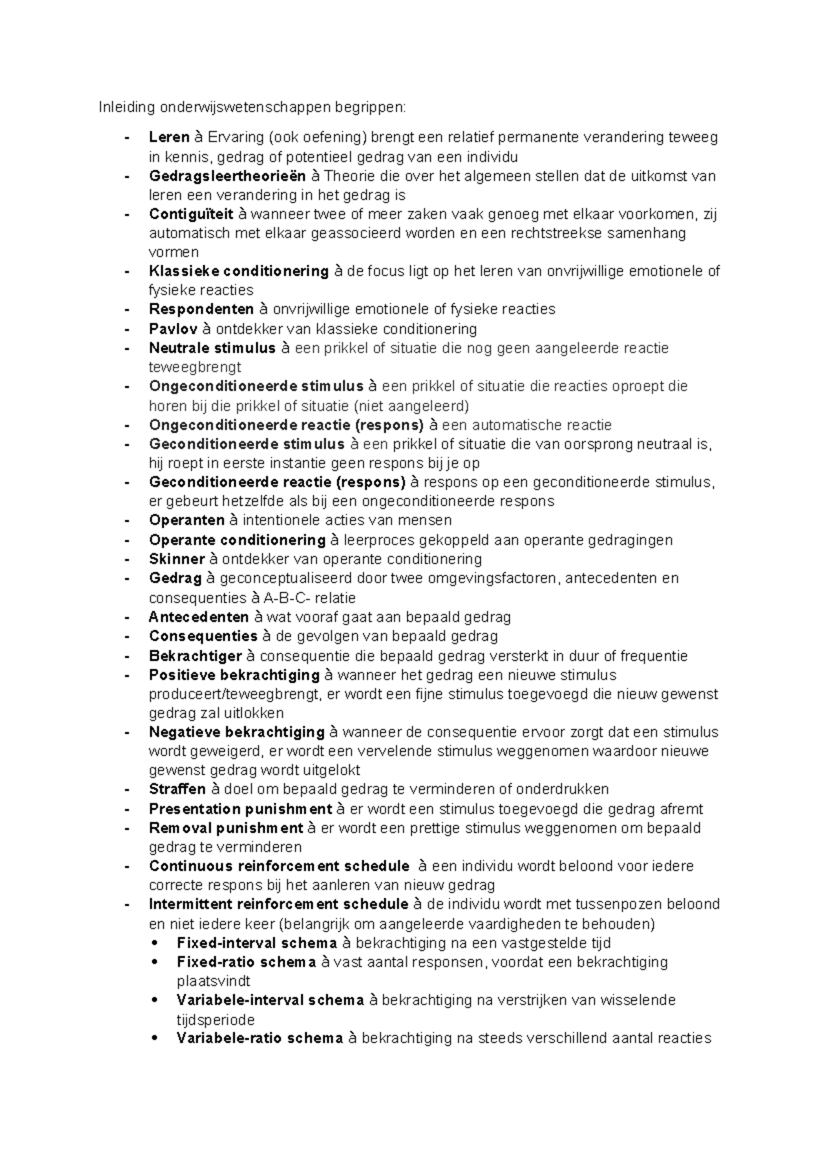 Begrippenlijst - Inleiding onderwijswetenschappen begrippen: - Leren à ...