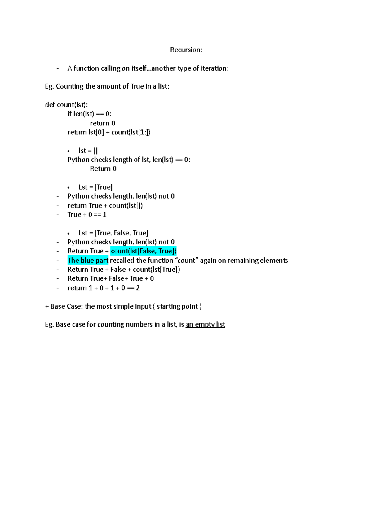 Recursion - Helps with exam and Grok worksheet. - Recursion: A function calling on itself.. type ...