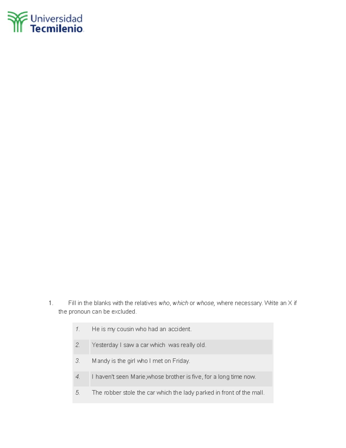 ACT 3 Ingles stu - tarea - Fill in the blanks with the relatives who ...