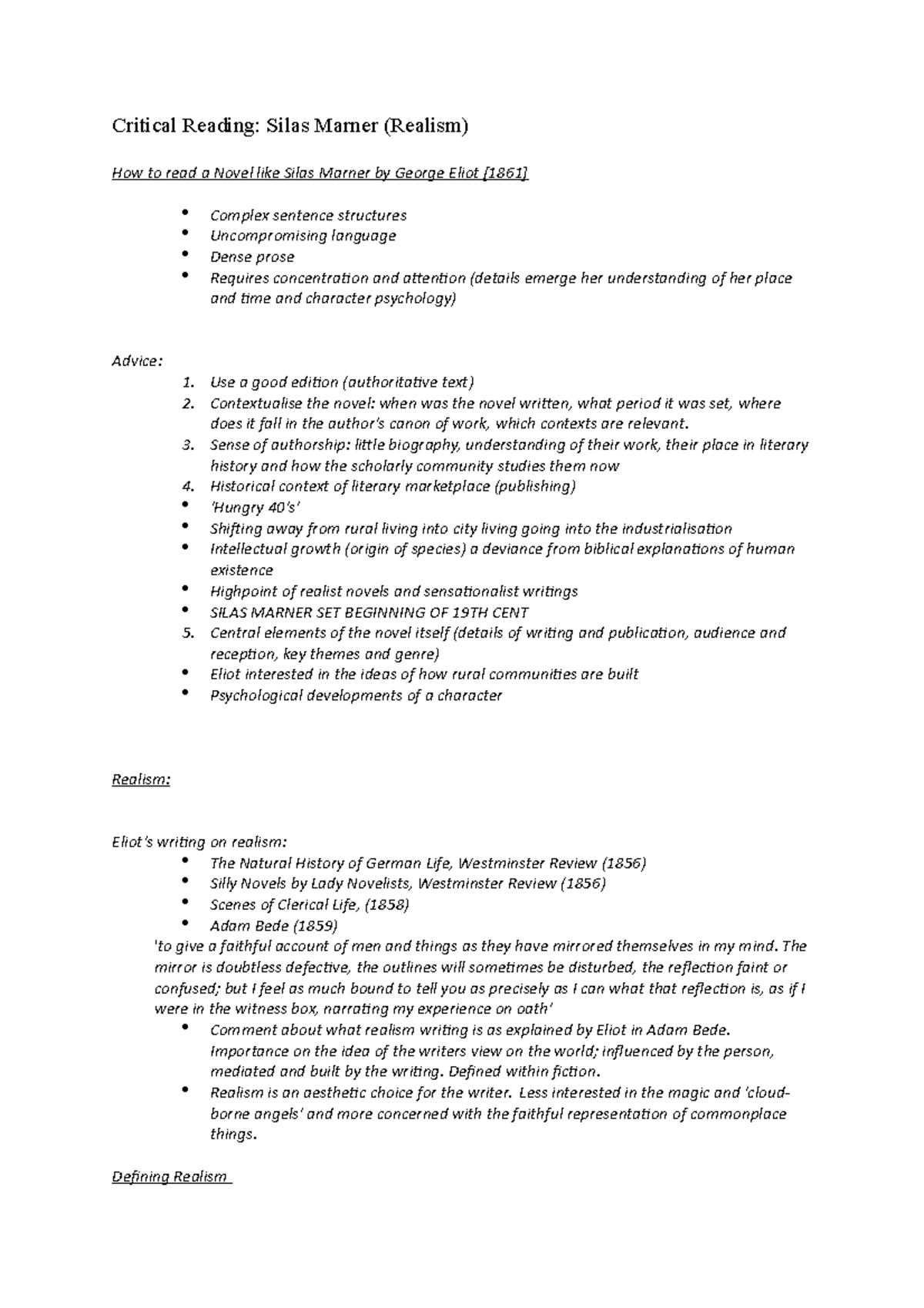 Critical Reading- Silas Marner - Use a good edition (authoritative text ...