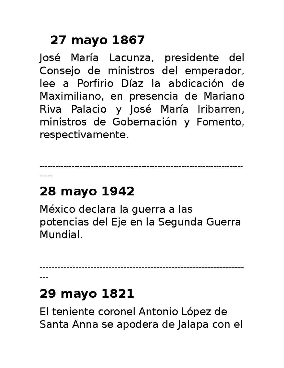 Efemerides Ninguno 27 Mayo 1867 José María Lacunza Presidente Del