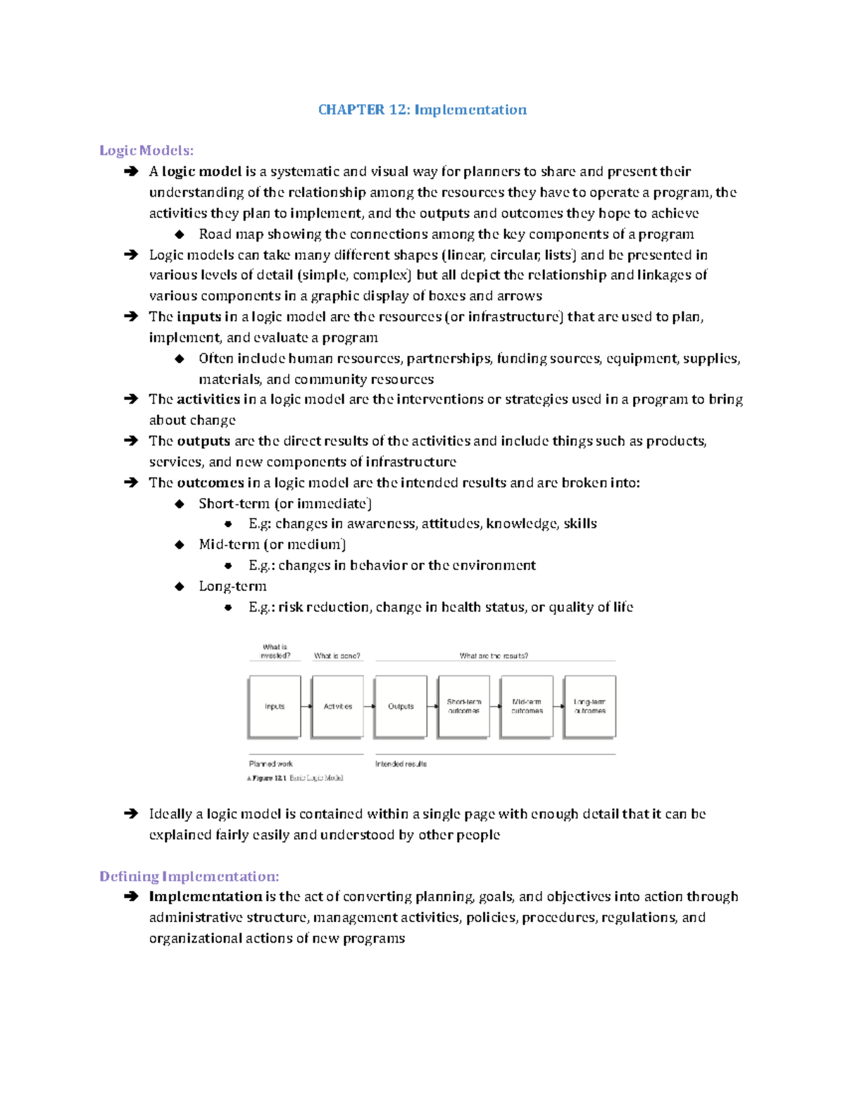 Chapter 12 - Implementation - CHAPTER 12: Implementation Logic Models ...