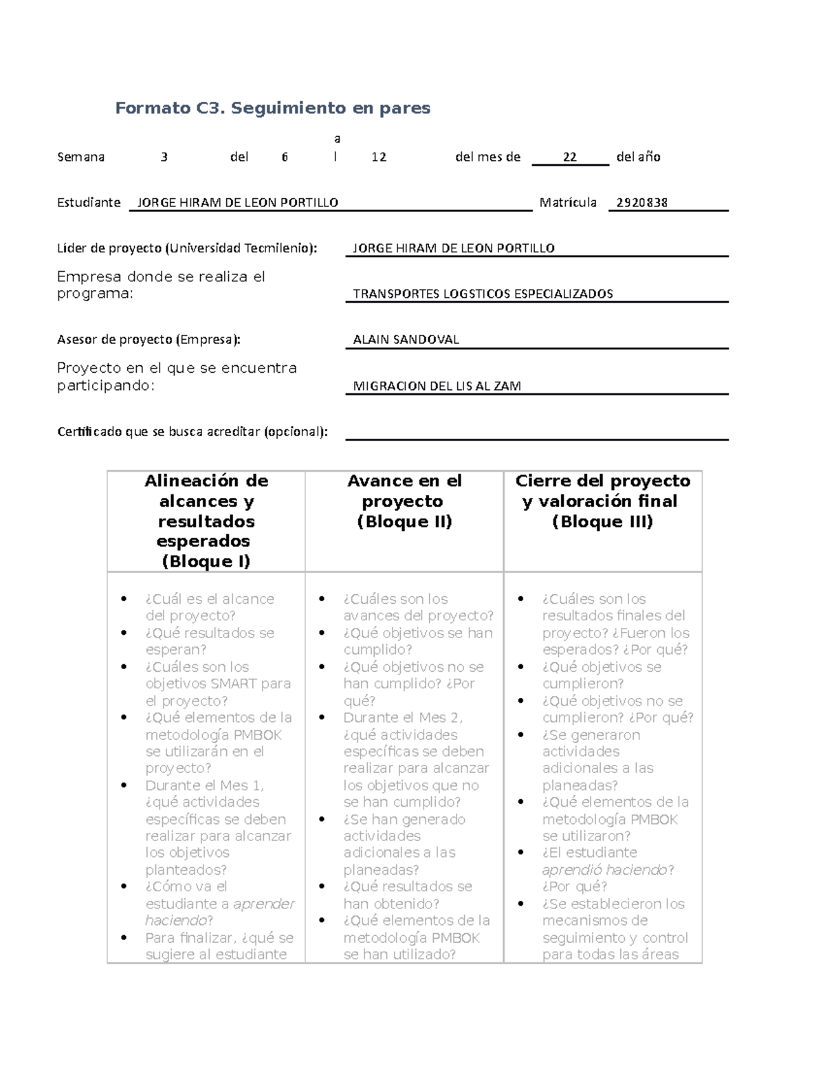 Formato C 3 (1) Actividad 2 - Formato C3. Seguimiento en pares Semana 3 ...