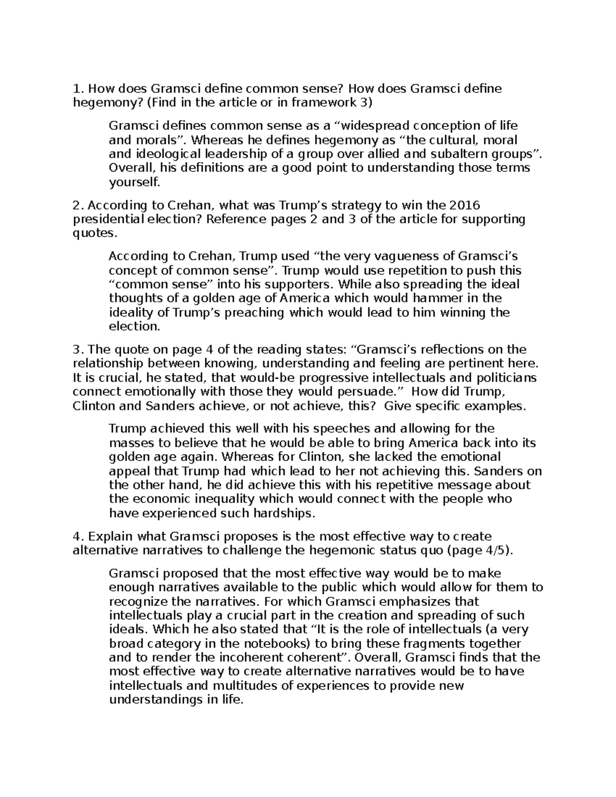 Module 3, Unit 1, Journal 3 - How does Gramsci define common sense? How ...