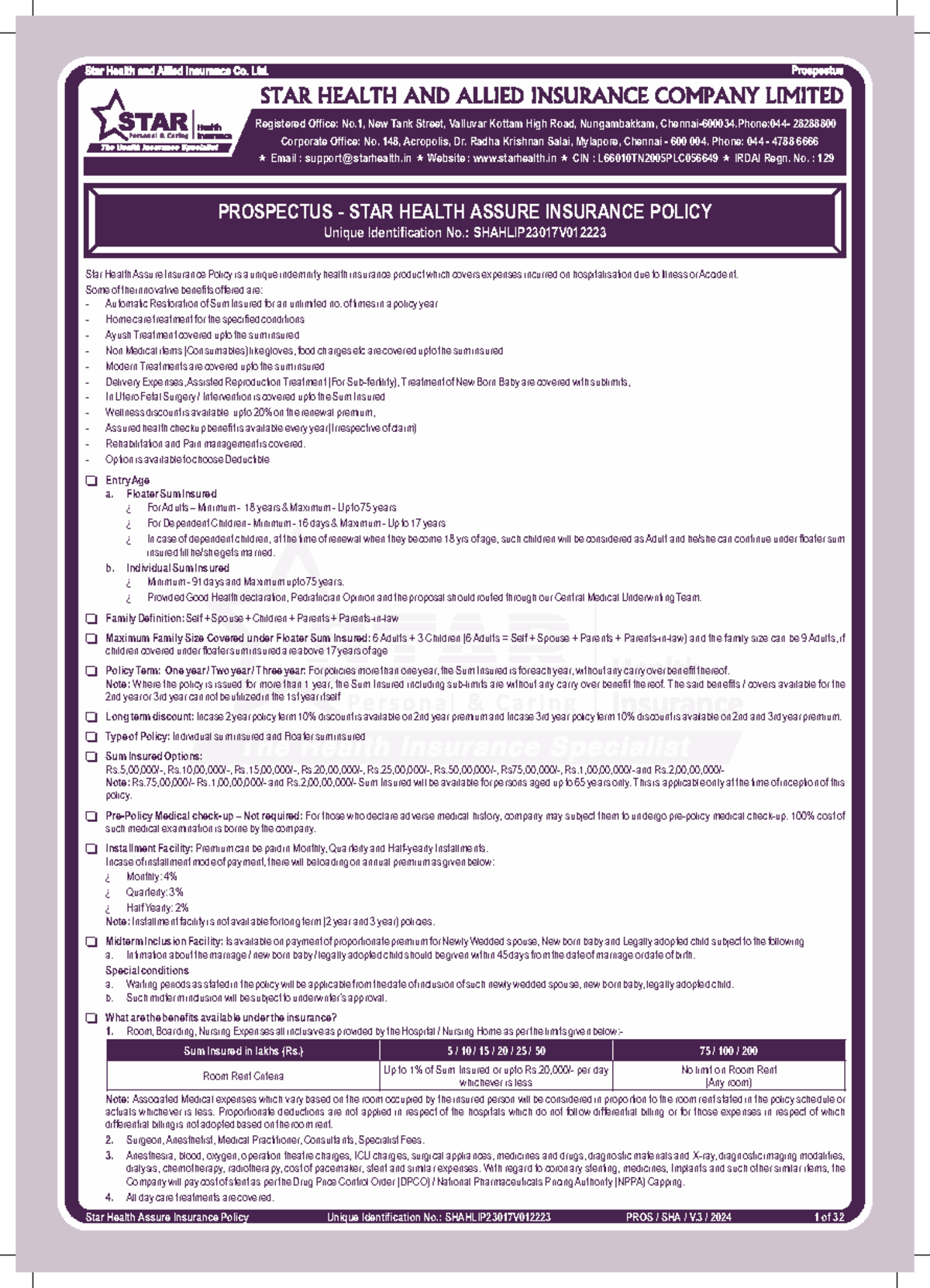 Star Health Assure Insurance Policy-Prospectus - Star Health Assure Insurance Policy is a unique ...