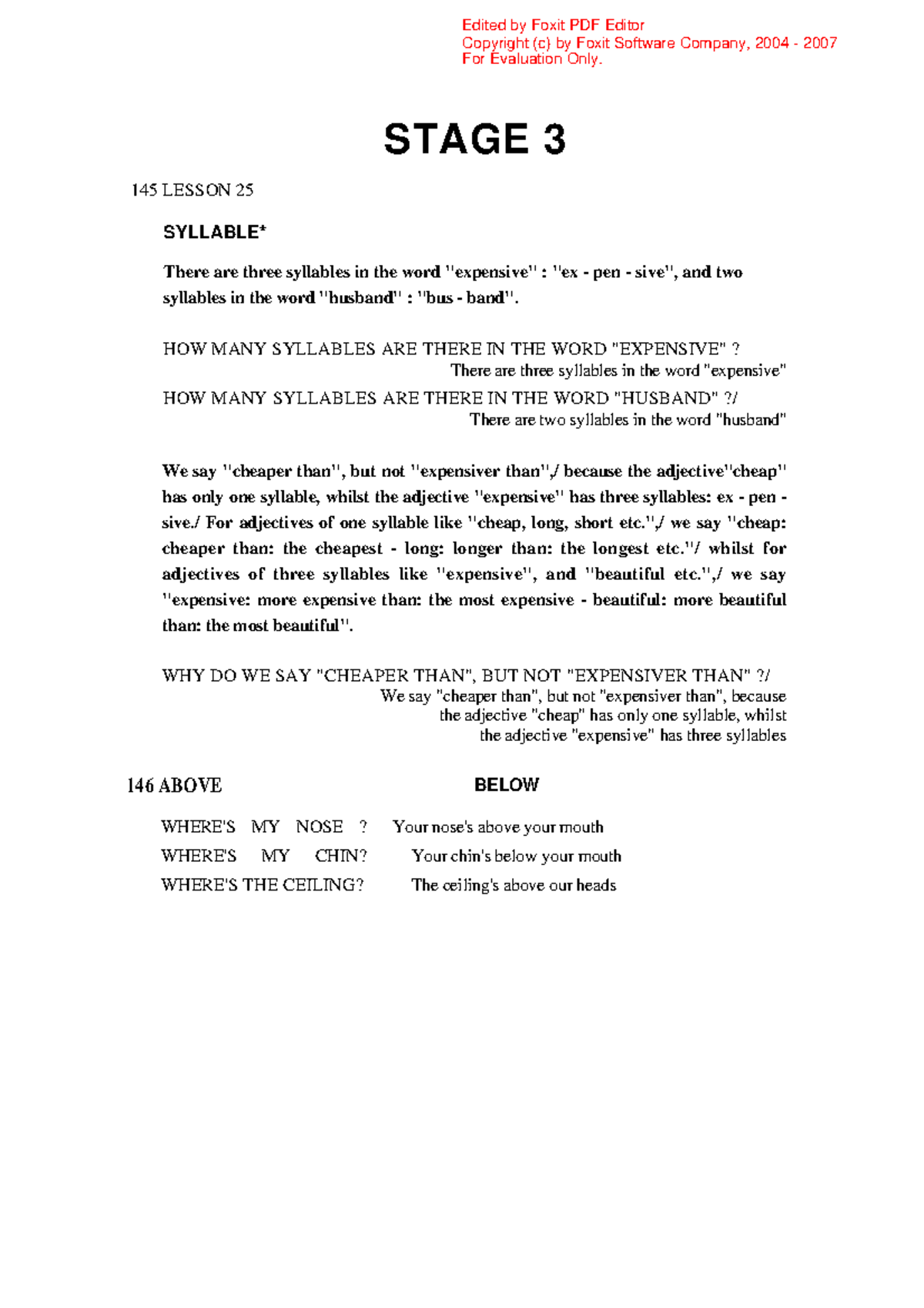 Callan method - book 2 - stage 3 - STAGE 3 145 LESSON 25 SYLLABLE ...