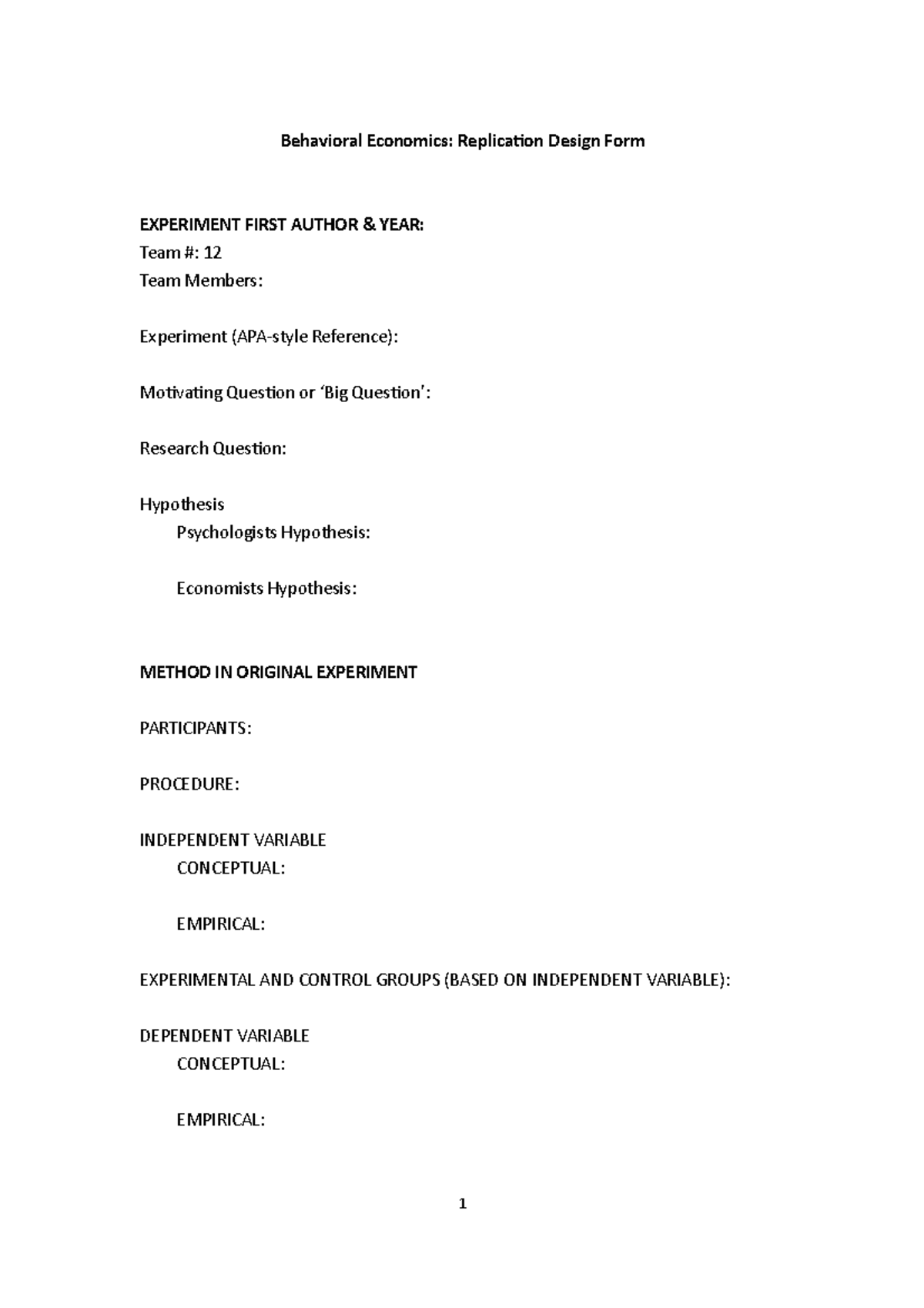 1 Replication Design and Contributions Form - Behavioral Economics ...