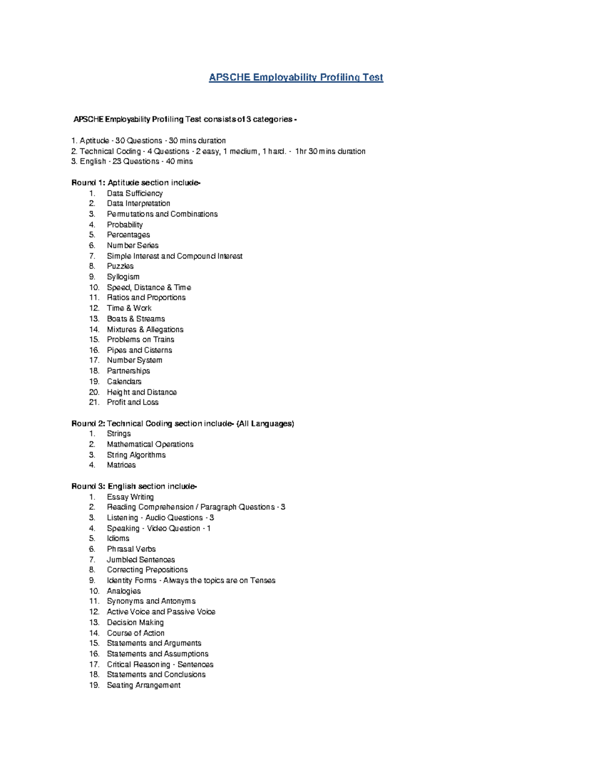 APSCHE Employability Profiling Test Syllabus - APSCHE Employability ...