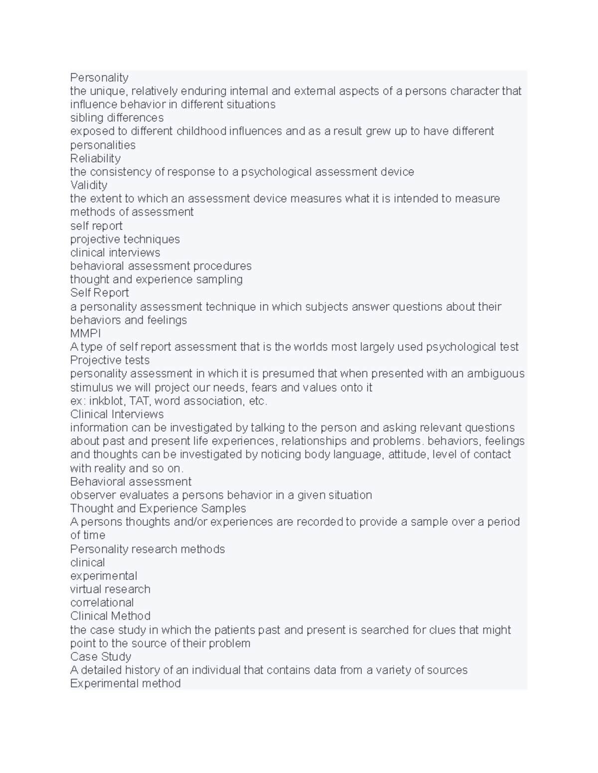 Personality psy - test answers, vocab and study materials - Personality ...