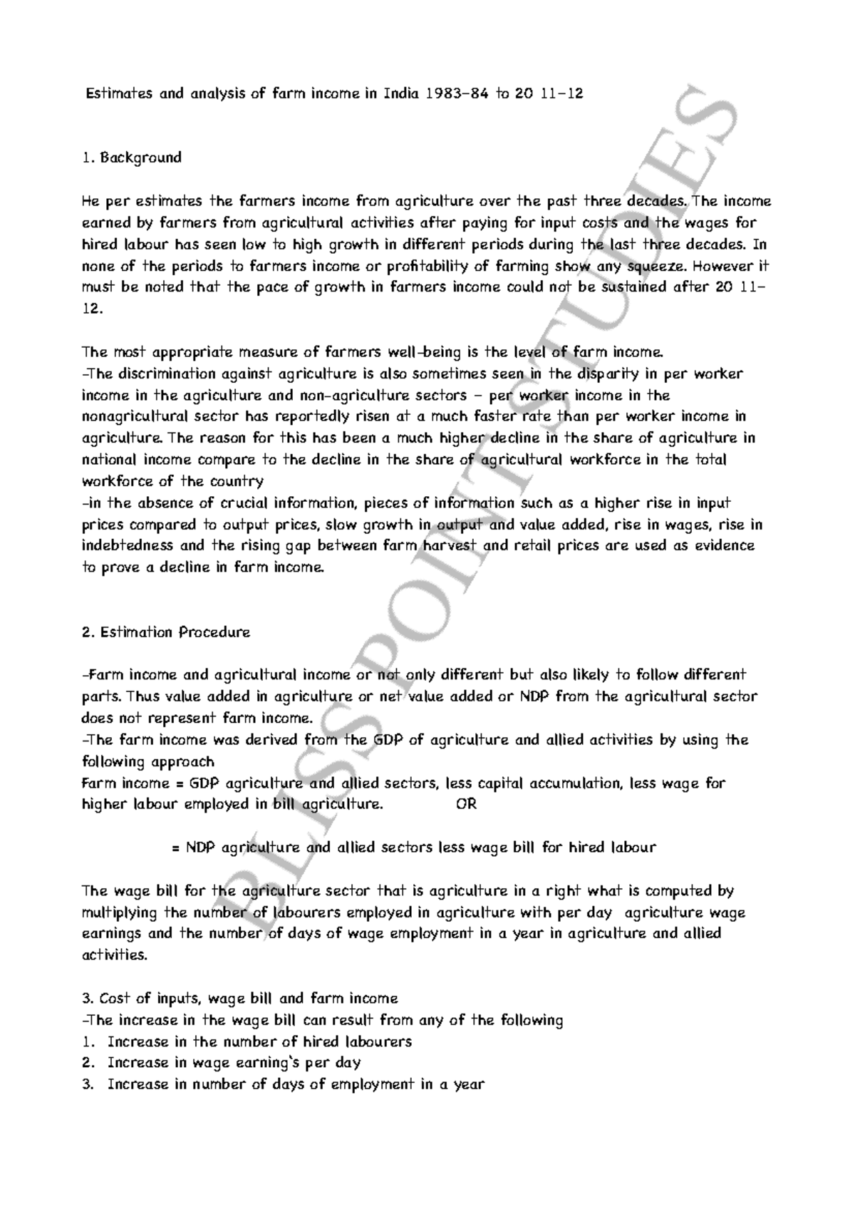 Unit 2- Reading 2 - Estimates and analysis of farm income in India 1983 ...