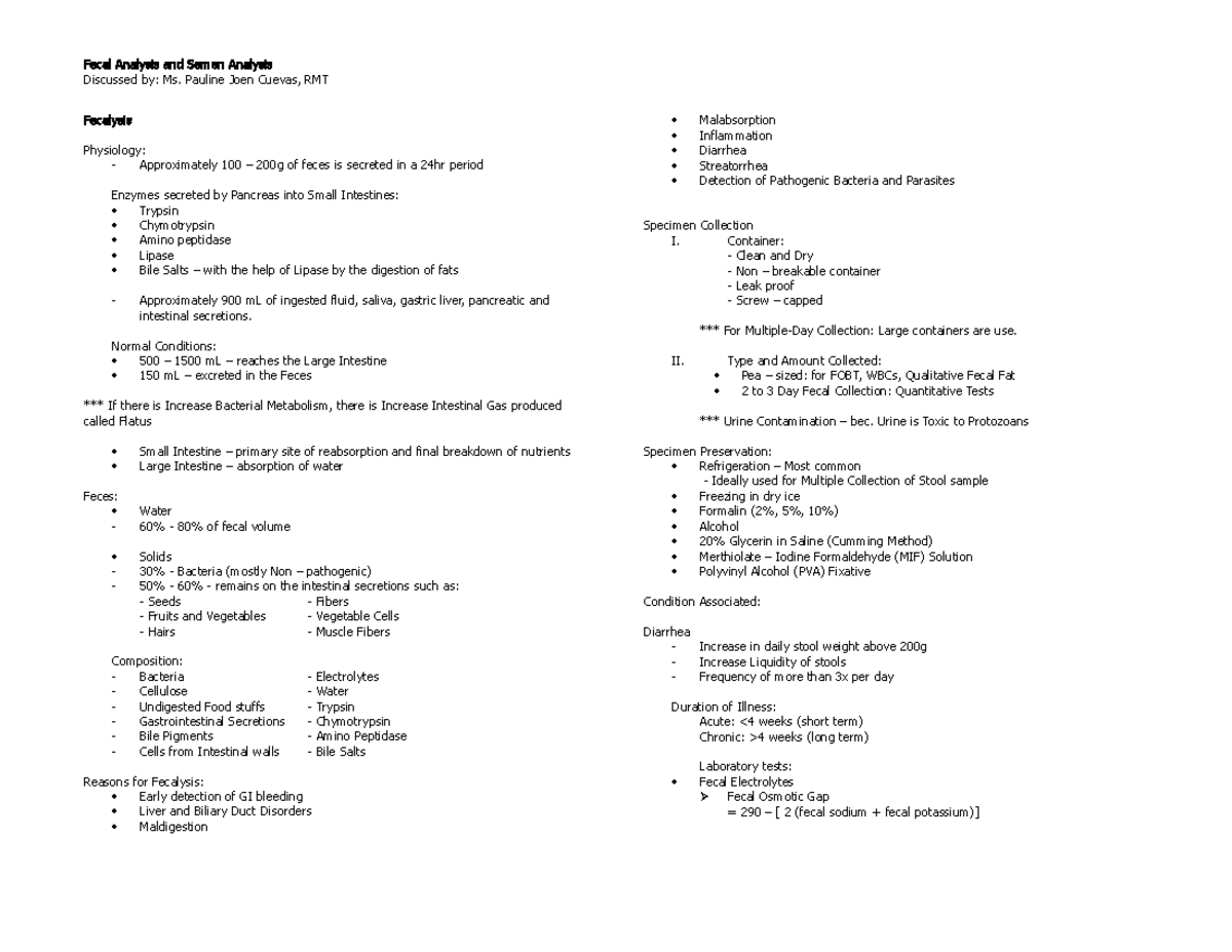 AUB- Fecalysis-and-Semenalysis - Fecal Analysis and Semen Analysis ...
