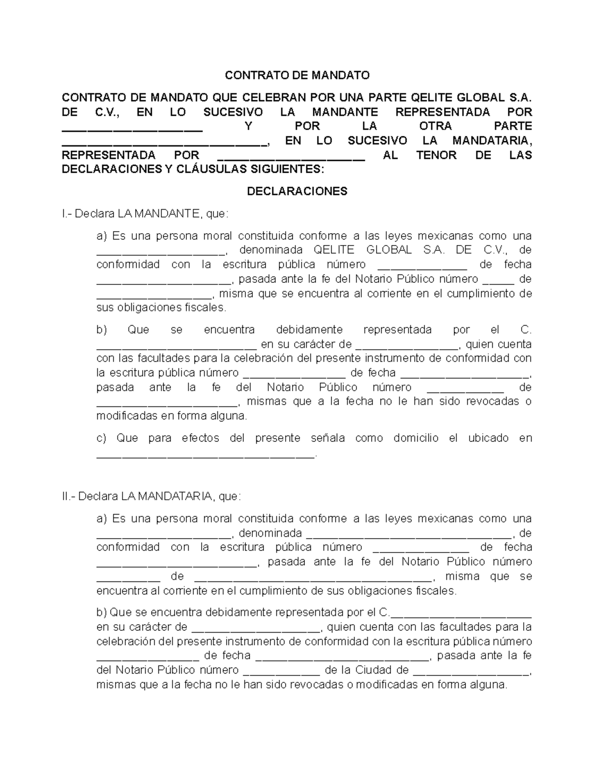 Contrato DE Mandato Qelite ECO 7 - CONTRATO DE MANDATO CONTRATO DE ...