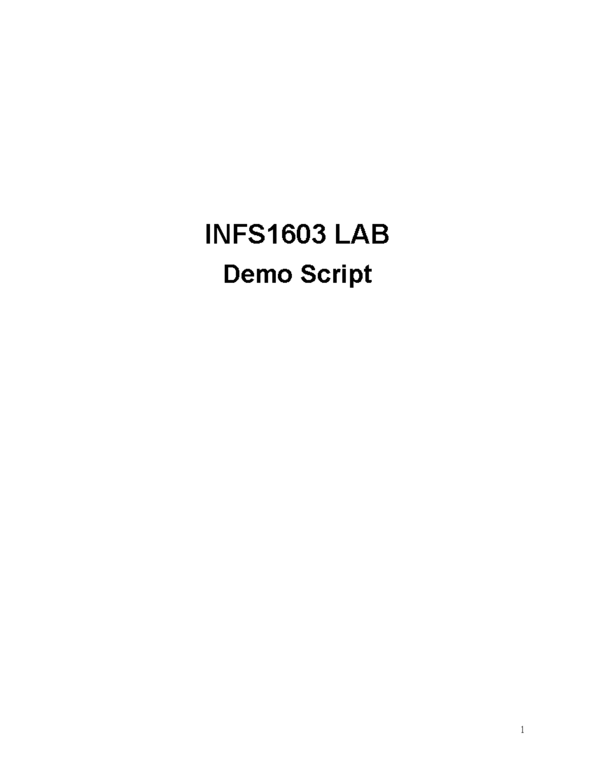 Lab Demo 2021 - lab demo - INFS1603 LAB Demo Script Table of Content ...