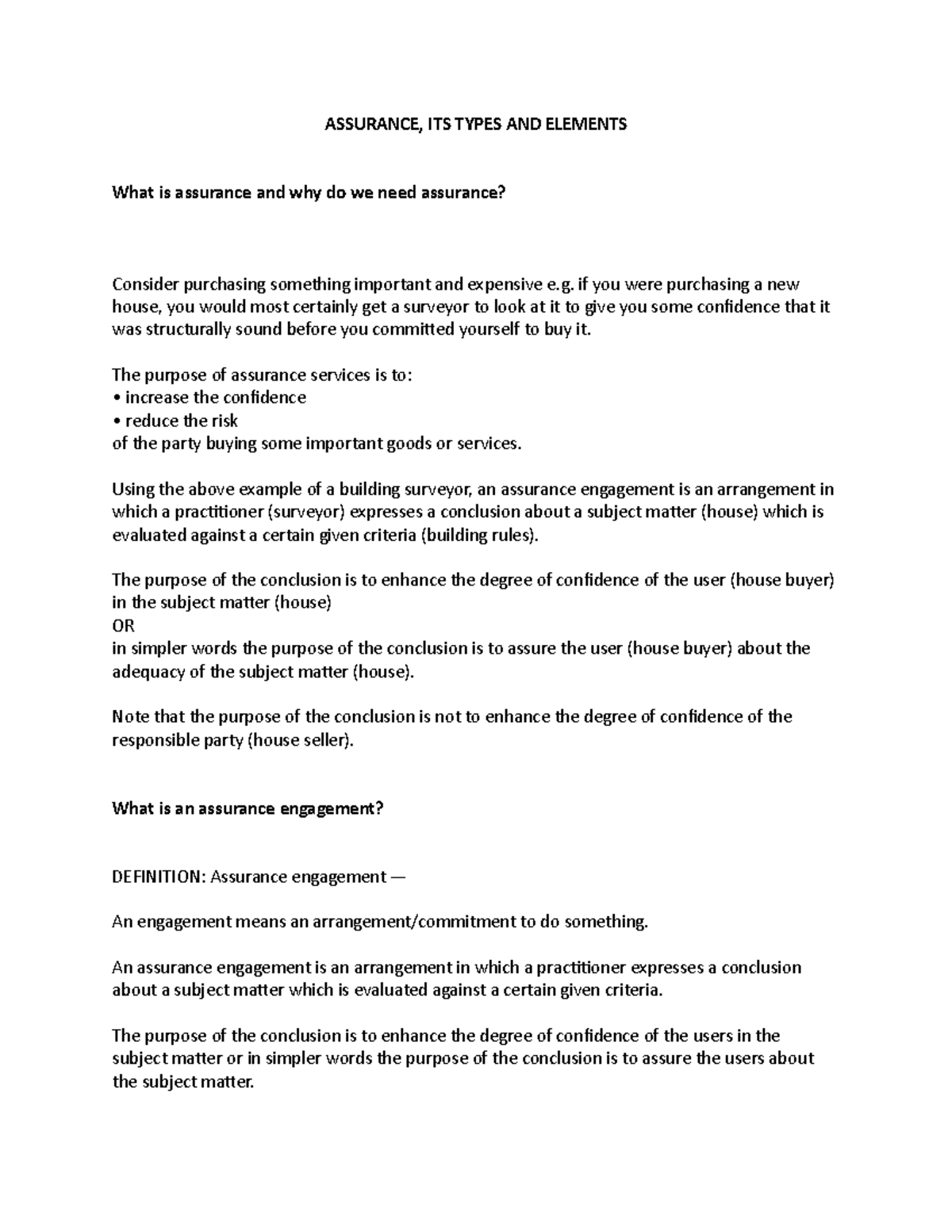 Auditing - Basic Terminology - ASSURANCE, ITS TYPES AND ELEMENTS What ...