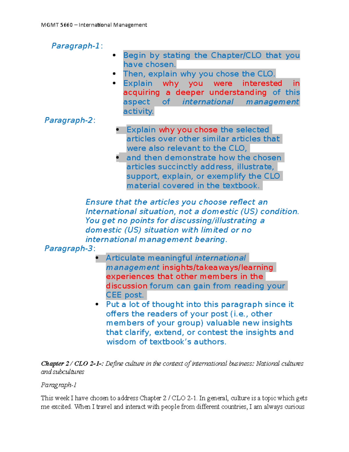Chapter 2 learning objective - Paragraph‐1: Begin by stating the ...