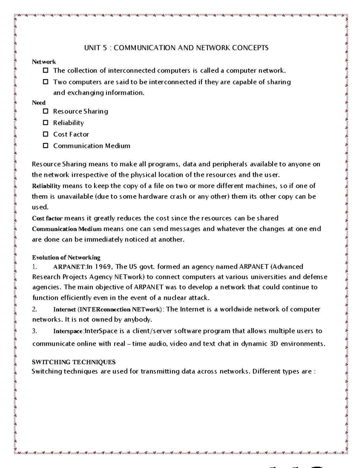 Networks - shyam sir - UNIT 5 : COMMUNICATION AND NETWORK CONCEPTS ...