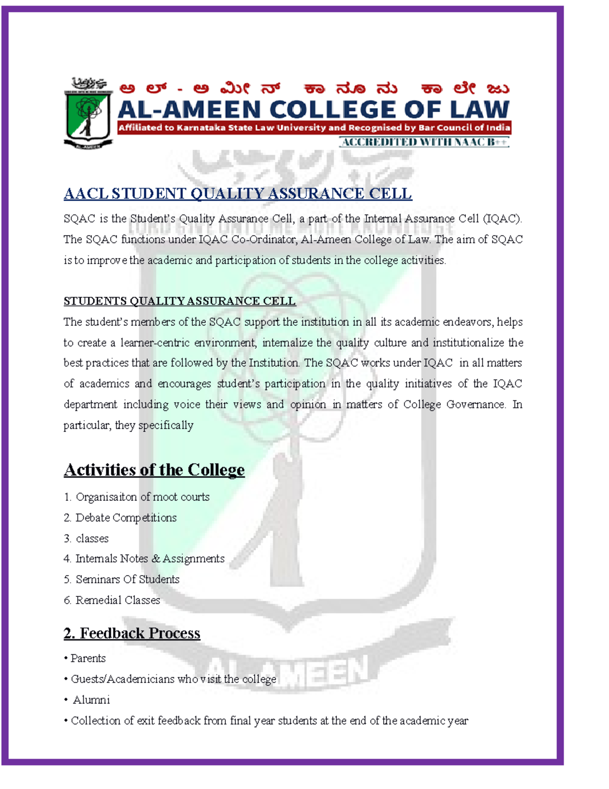 AACL Student Quality Assurance CELL - AACL STUDENT QUALITY ASSURANCE ...
