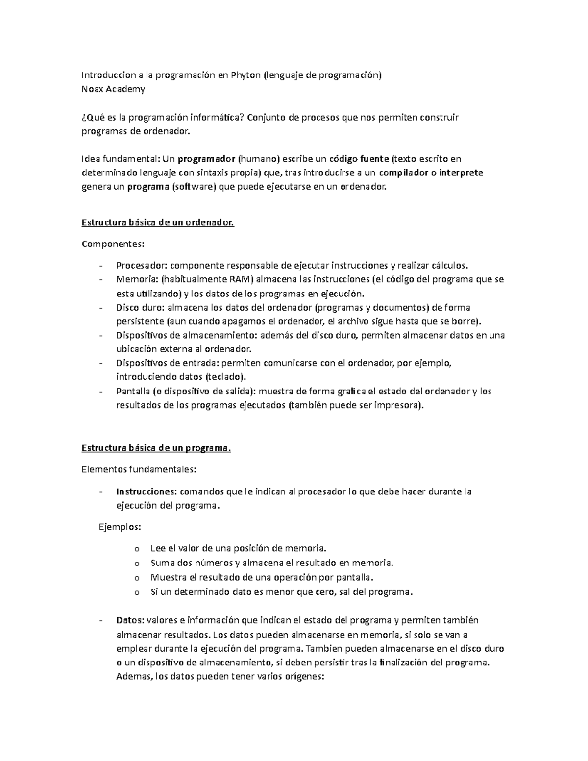 Introduccion a Phyton - Noax Academy - Introduccion a la programación ...