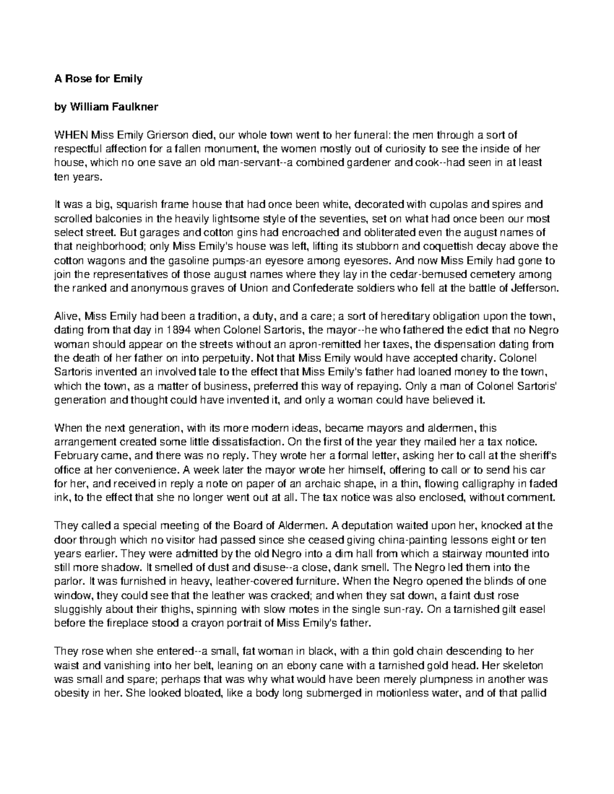 Rose for Emily by William Faulkner - A Rose for Emily by William ...